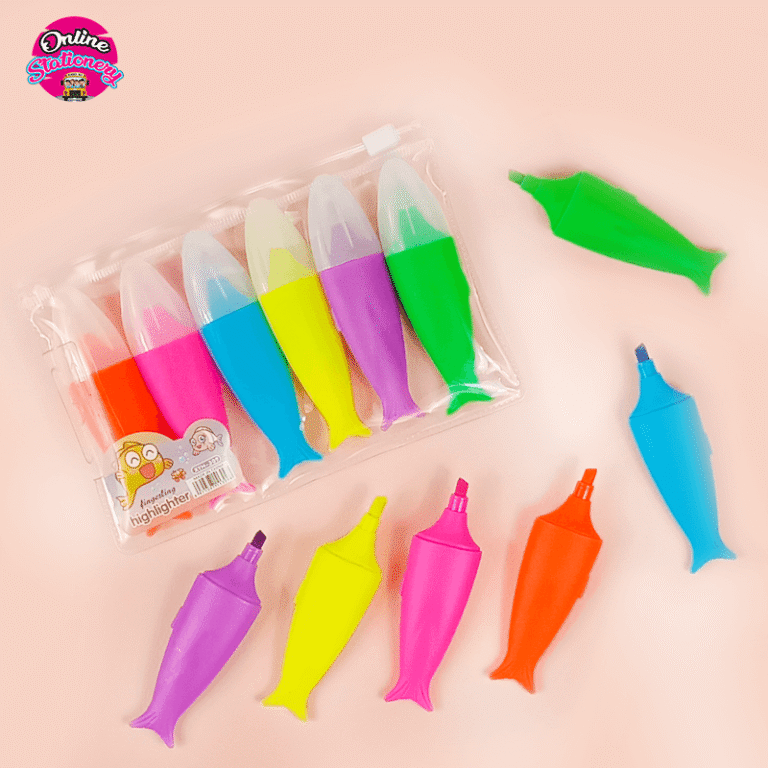 Rainbow Adorable Fish Highlighters Markers Set of 6 - online Stationery ...