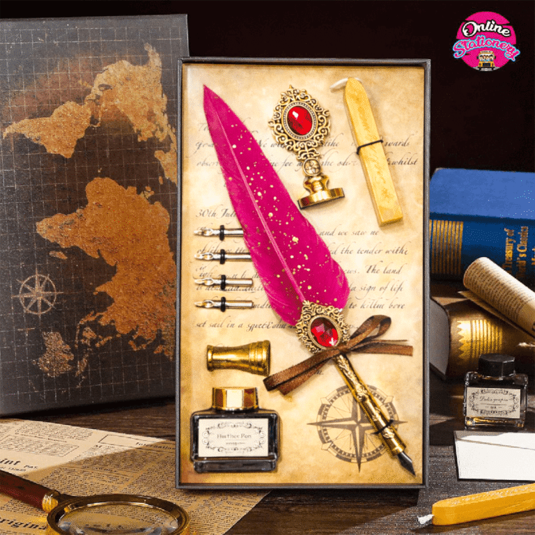 Luxury Vintage Calligraphy Feather Dip Pen Set Stationery Gift Box ...